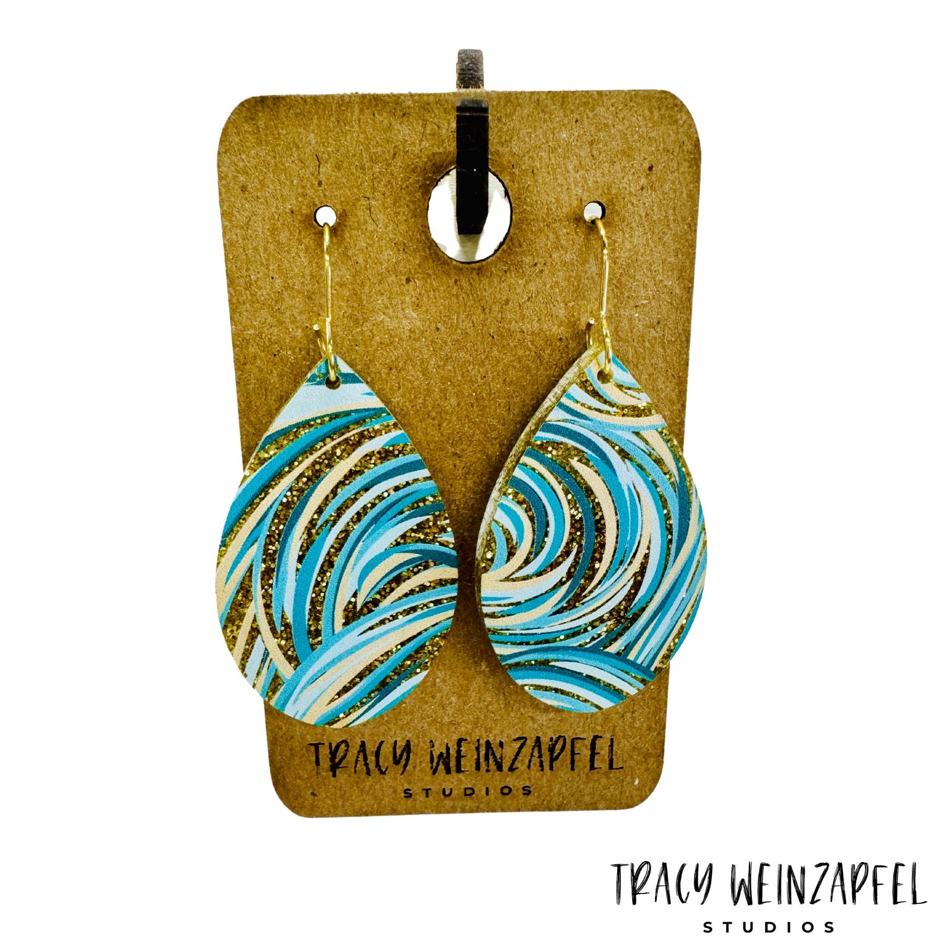 Teardrop Acrylic Earrings - Golden Waves – Tracy Weinzapfel Studios, Inc.