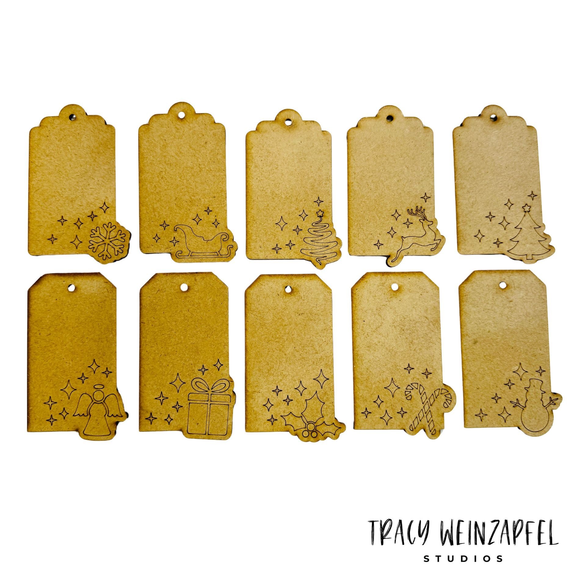 Holiday Gift Tags Set 3 - 2 X 3.5 MDF 1/8" - Set of 10 – Tracy ...