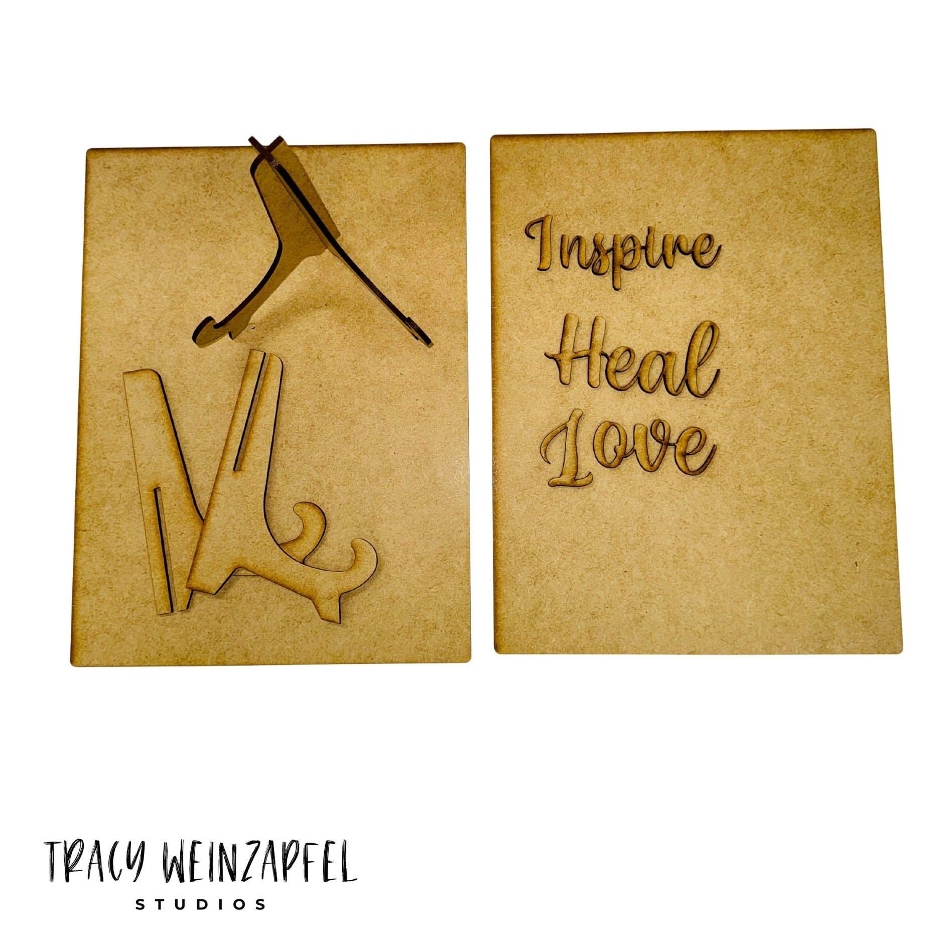 9 X 12 MDF 1/8" Surface with (2) Stands and "Inspire, Heal & Love ...