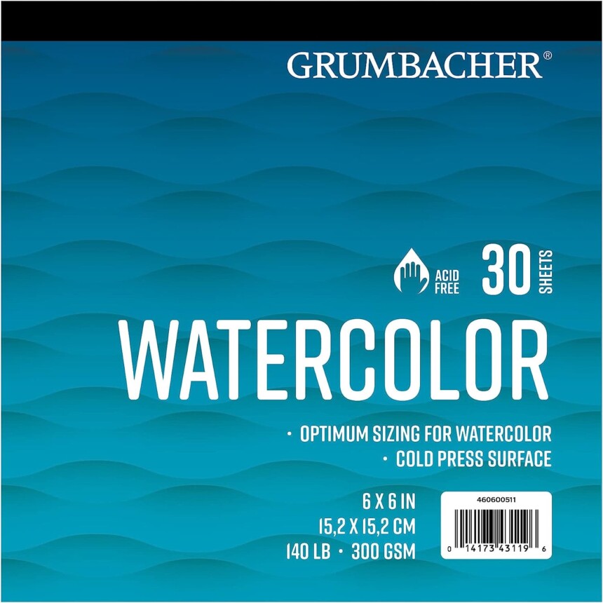 Grumbacher Watercolor Paper Pad, 140 lb. / 300 GSM, 6 X 6 inches, Fold ...