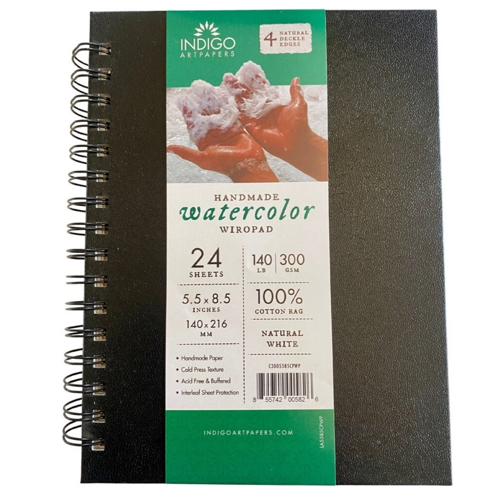 Indigo Handmade Paper Watercolor 100% Cotton WiroPad - 5.5 X 8.5" – Tracy Weinzapfel Studios, Inc.